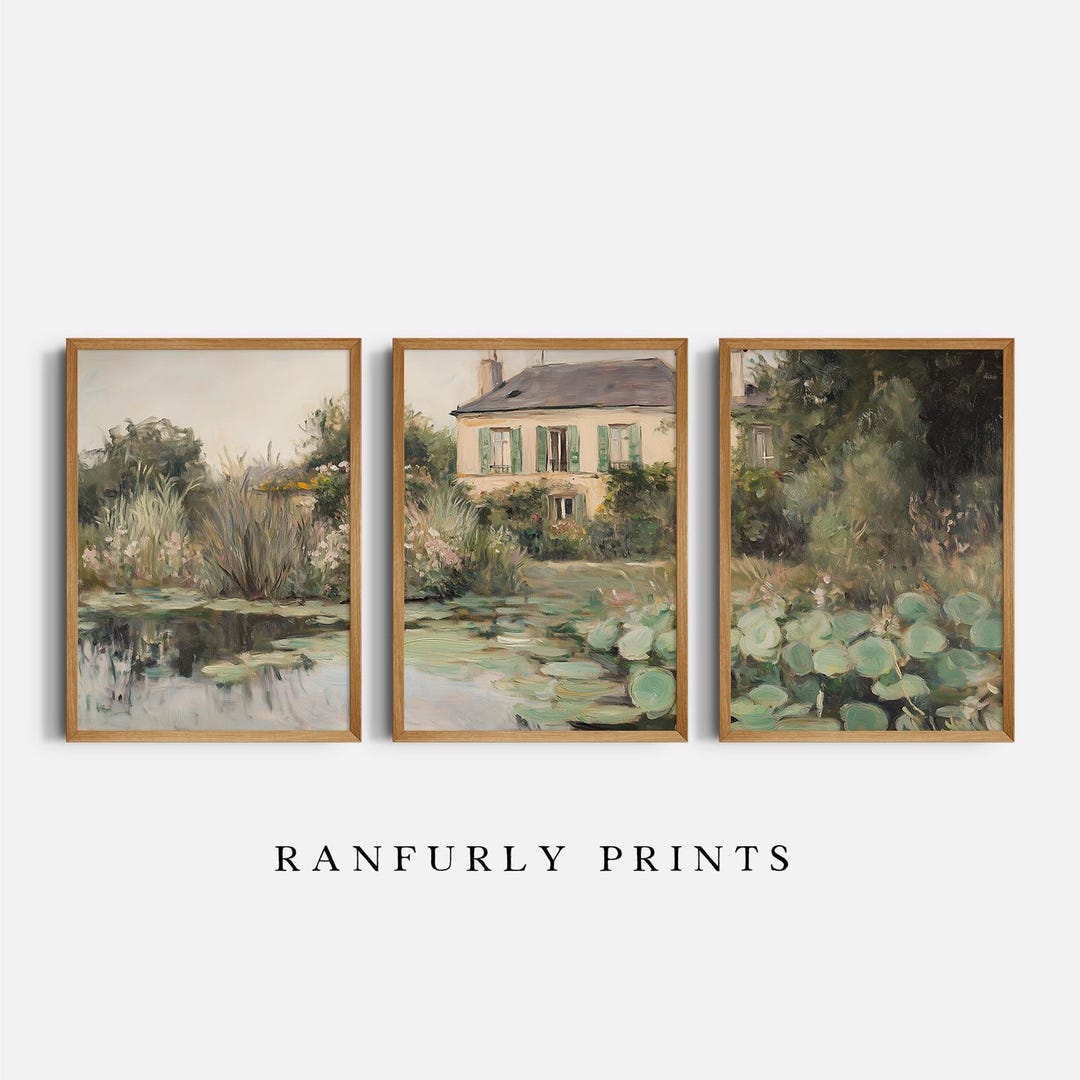 French Garden Triptych: Vintage Floral Landscape Art (digital Download ...