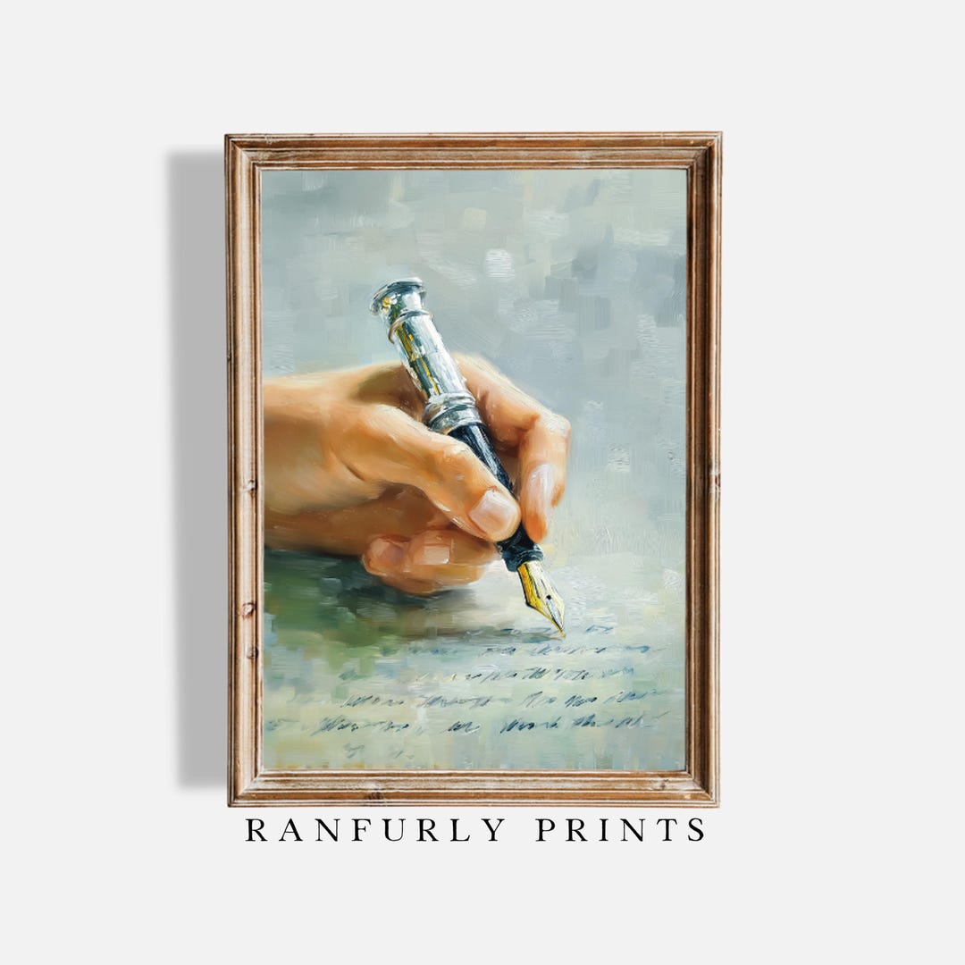 Fountain Pen Writing Art Print, Vintage Calligraphy Wall Decor, Digital ...