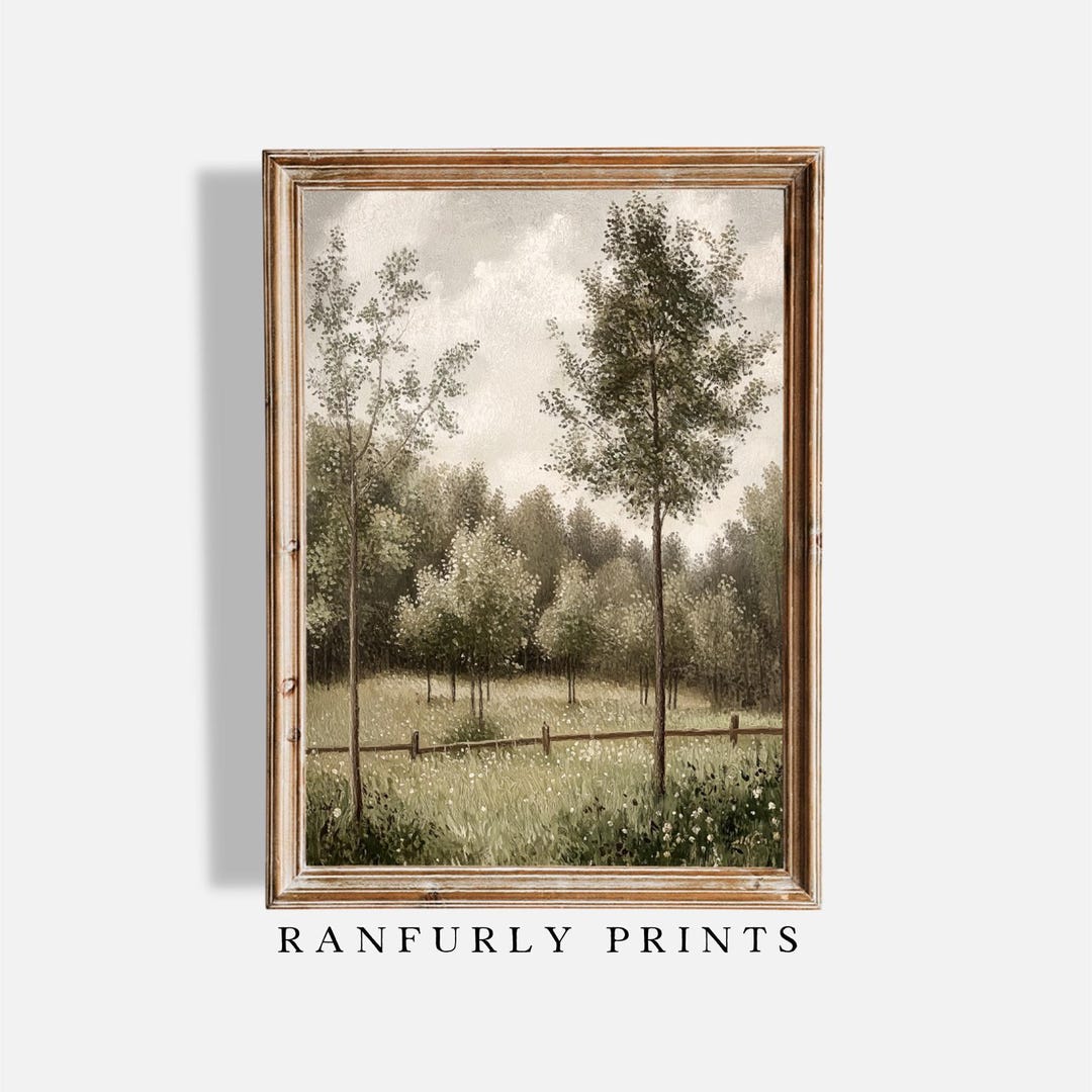 Orchard Trees Print | Dark Green Landscape Art | Country Painting ...