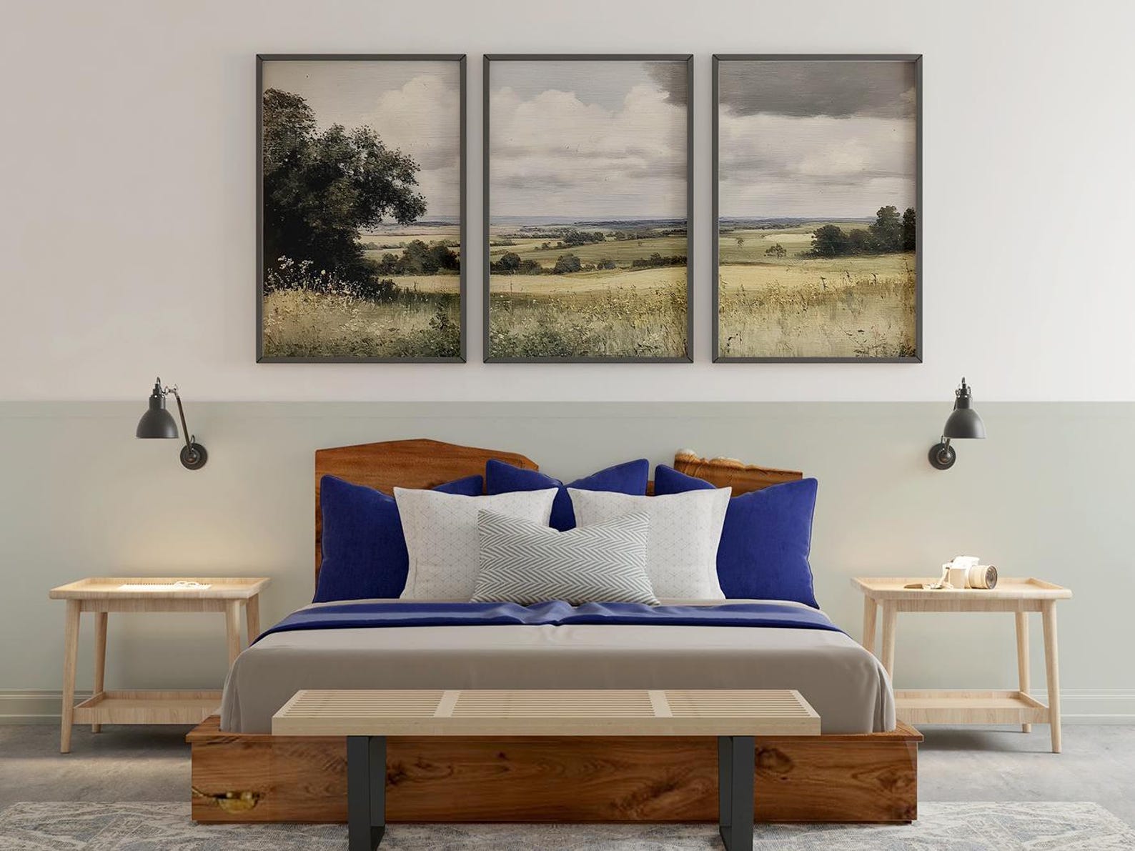 Neutral Country Landscape Print Set: Vintage Farmhouse Triptych ...