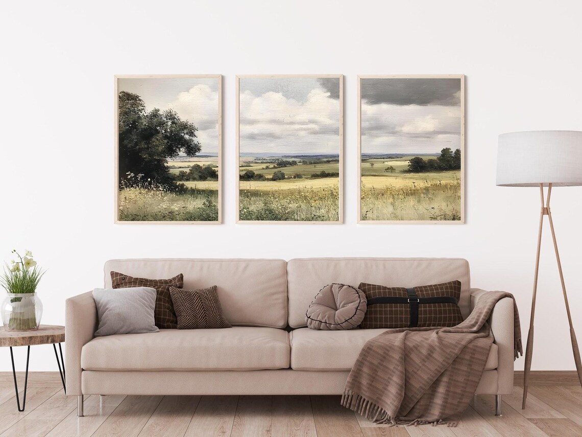 Neutral Country Landscape Print Set: Vintage Farmhouse Triptych ...