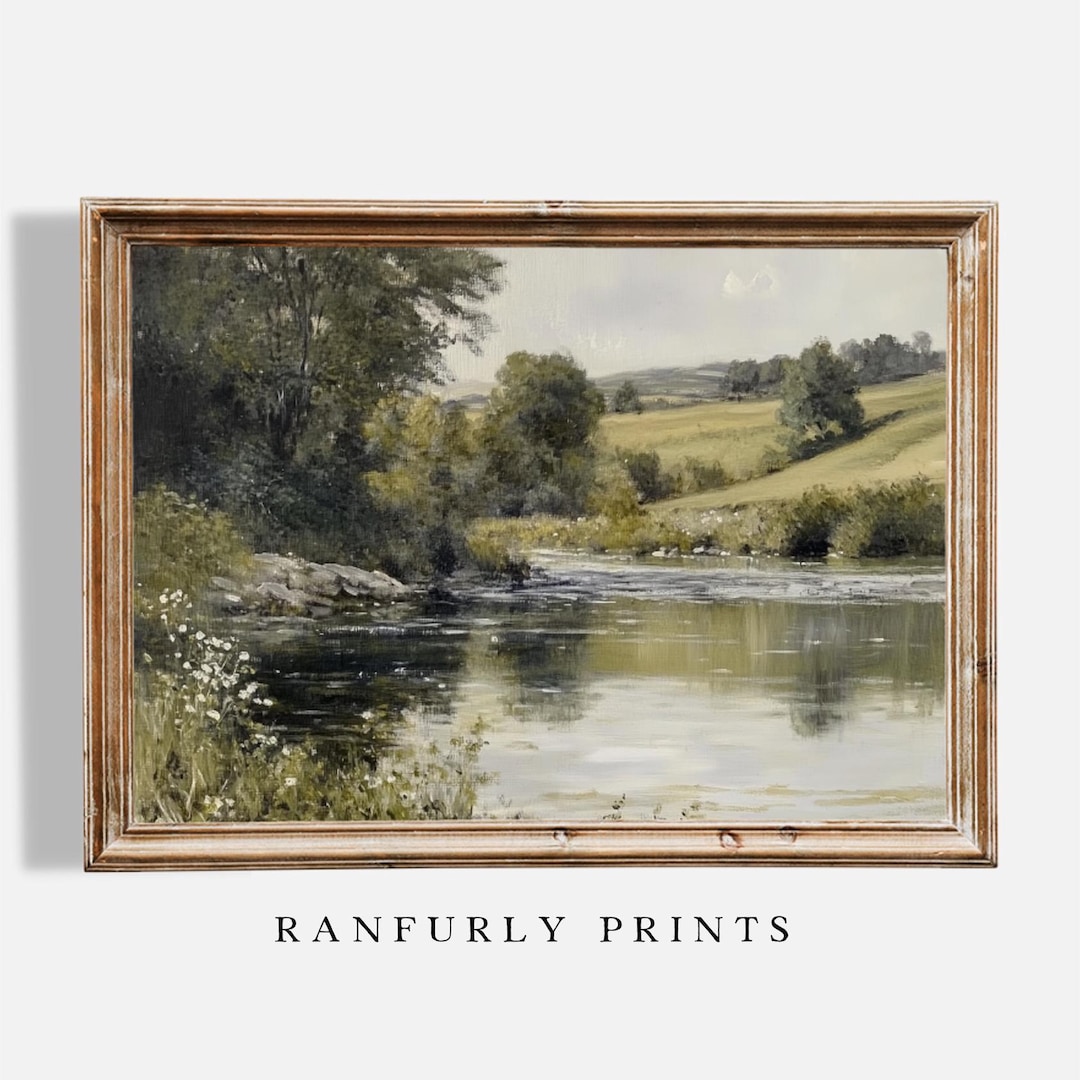 Vintage River Landscape Print | Nature Painting Wall Art | Printable ...
