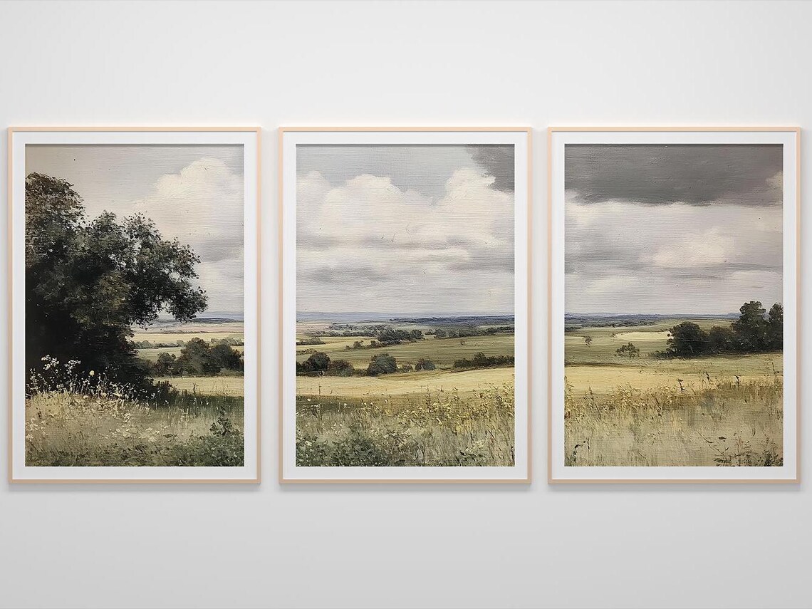 Neutral Country Landscape Print Set: Vintage Farmhouse Triptych ...