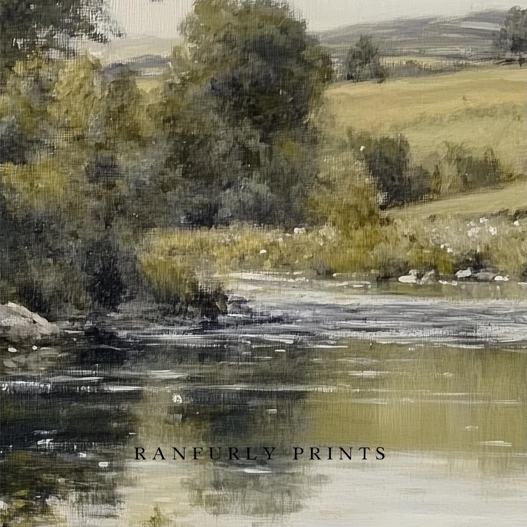 Vintage River Landscape Print | Nature Painting Wall Art | Printable ...