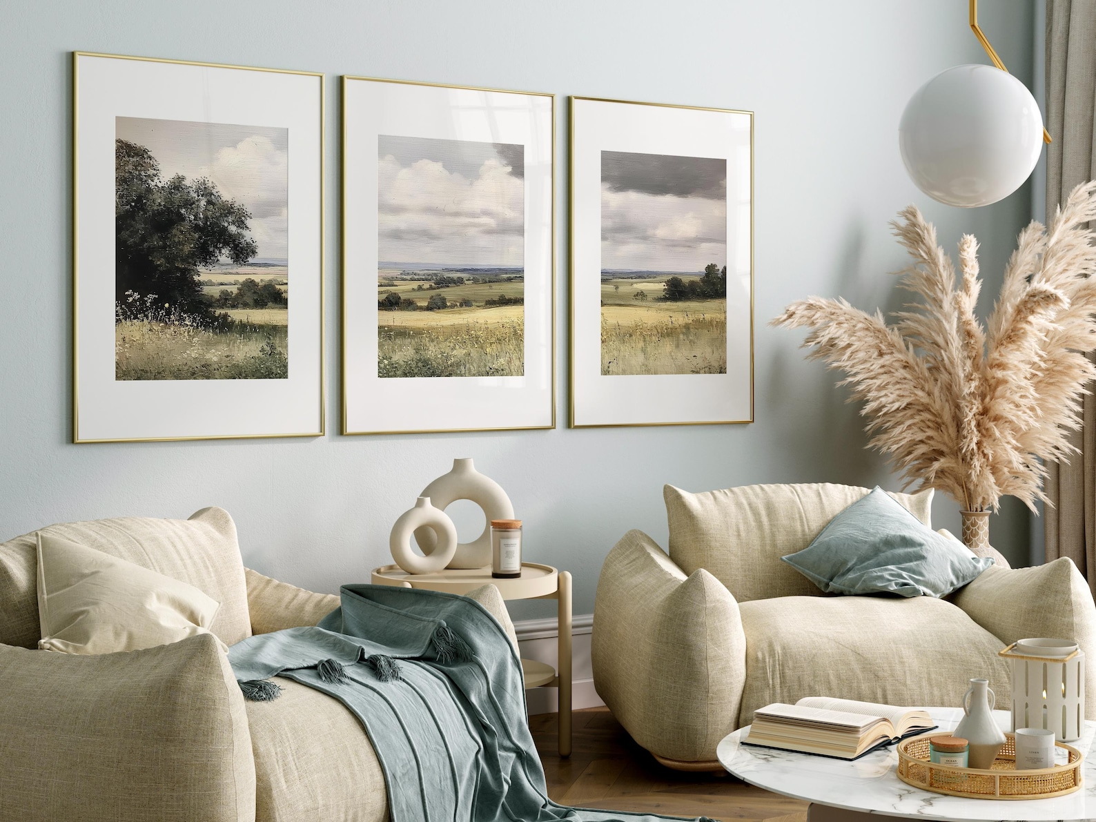 Neutral Country Landscape Print Set: Vintage Farmhouse Triptych ...