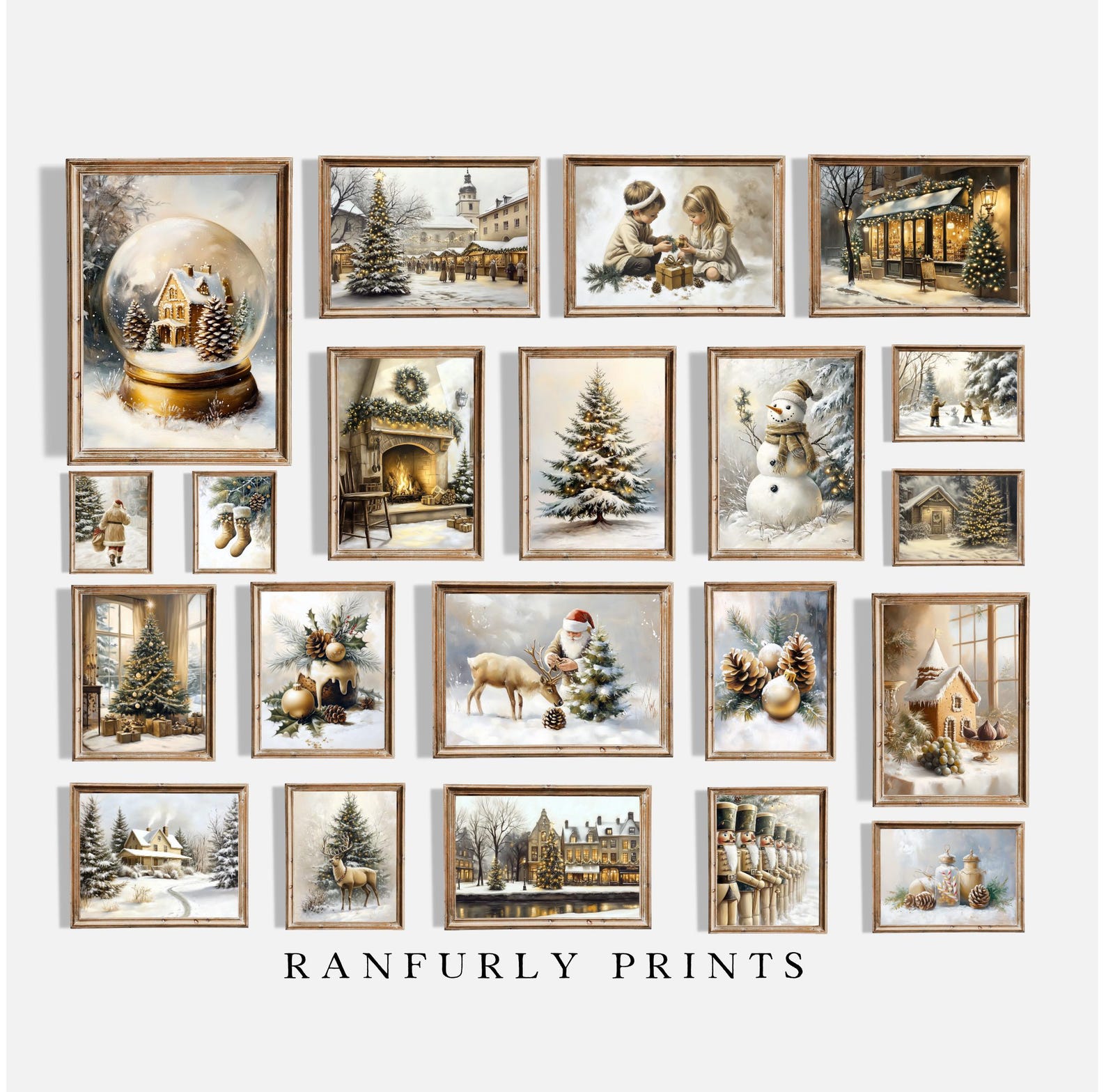 Vintage Christmas Art Print Set: Gallery Wall Mega Bundle (digital ...