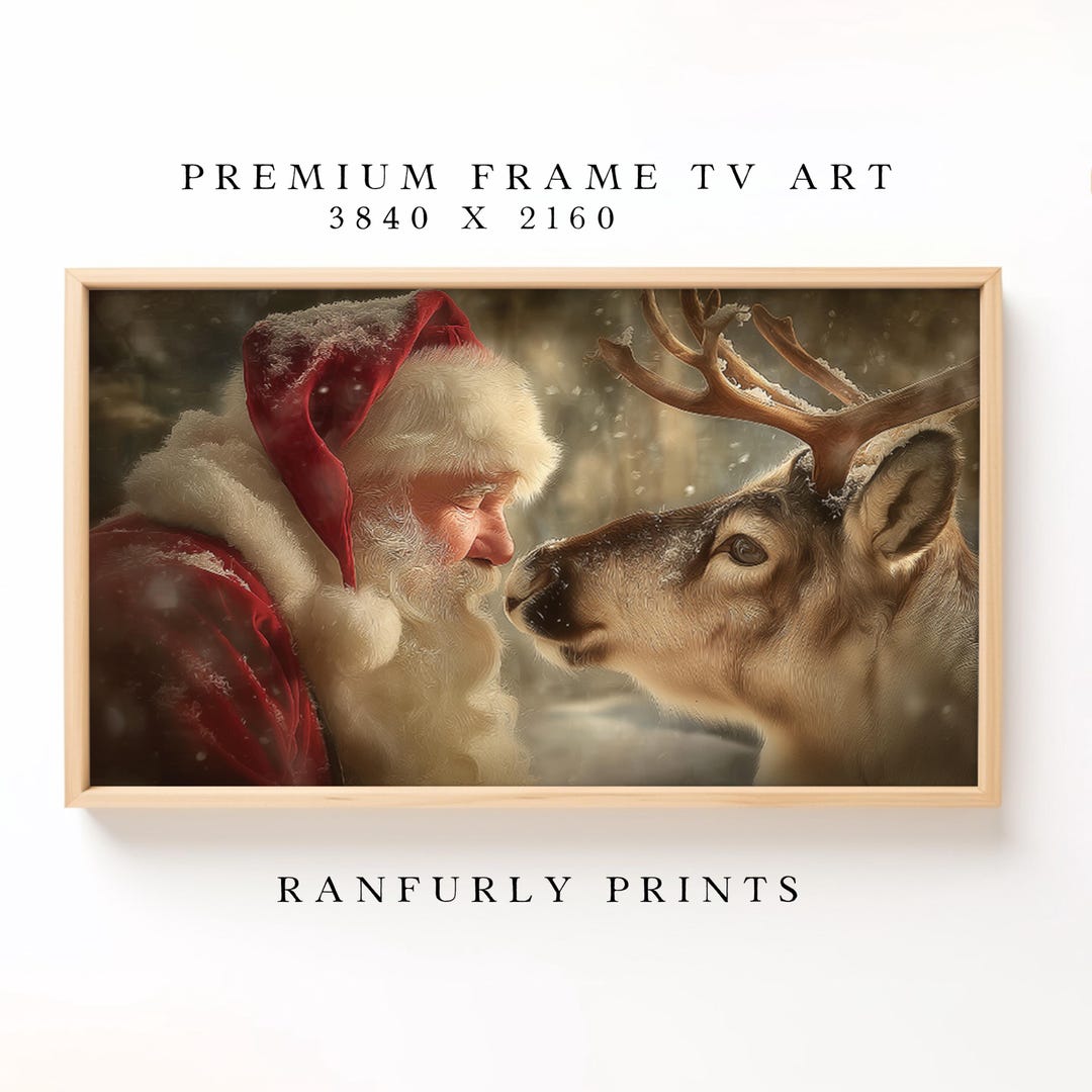 Santa and Reindeer Christmas Frame TV Art | Holiday Digital Download - Etsy