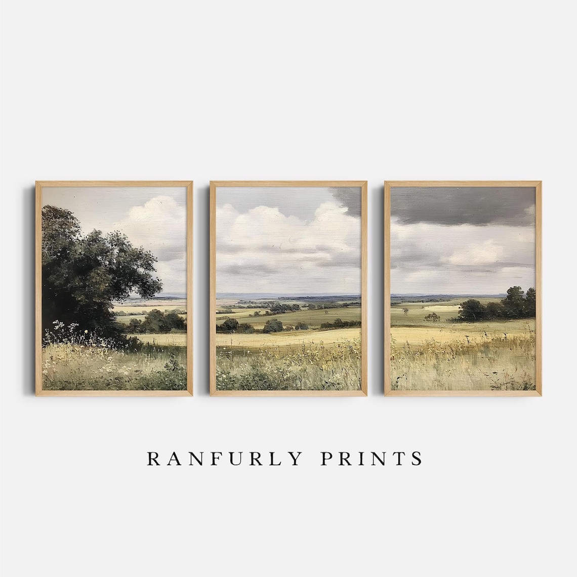Neutral Country Landscape Print Set: Vintage Farmhouse Triptych ...