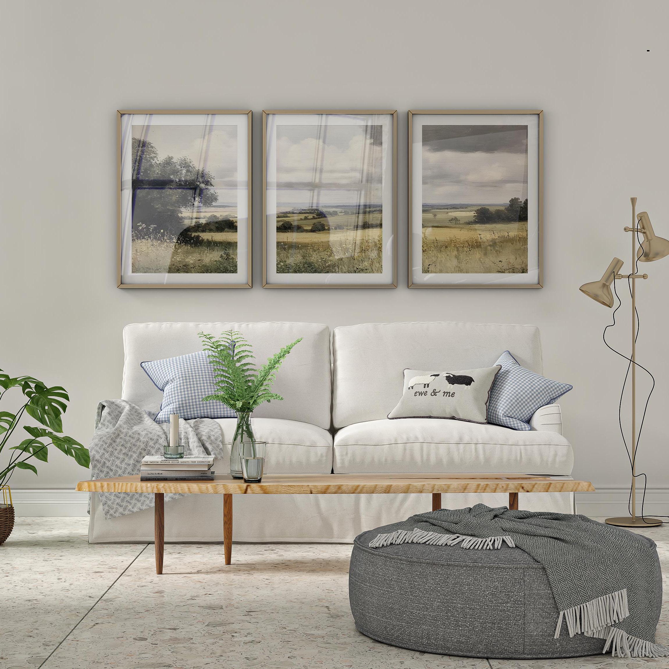 Neutral Country Landscape Print Set: Vintage Farmhouse Triptych ...