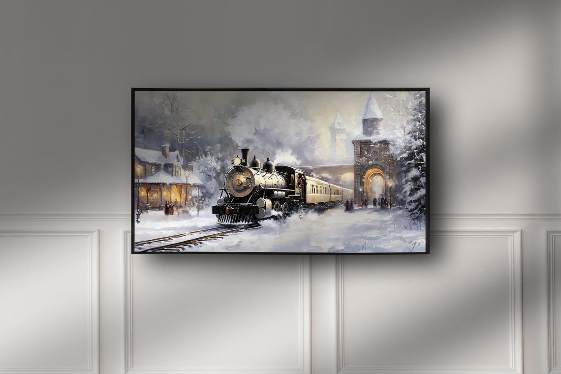 Christmas Express Train ,samsung Frame TV Art, Moody Winter Landscape ...