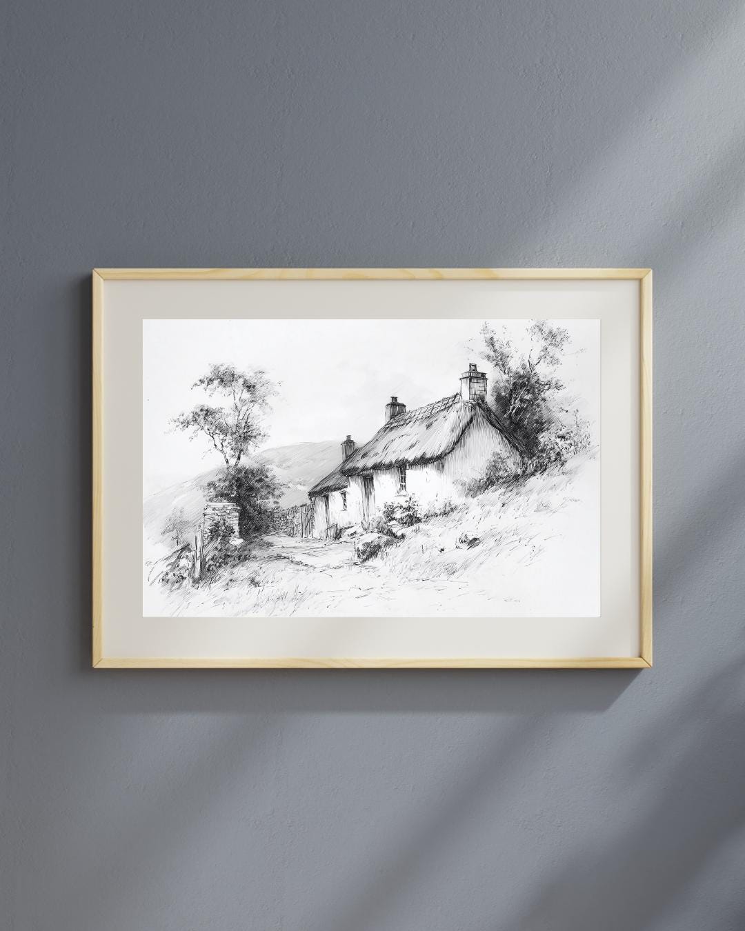 Thatched Cottage Pencil Sketch – Rustic Country Home Drawing ...