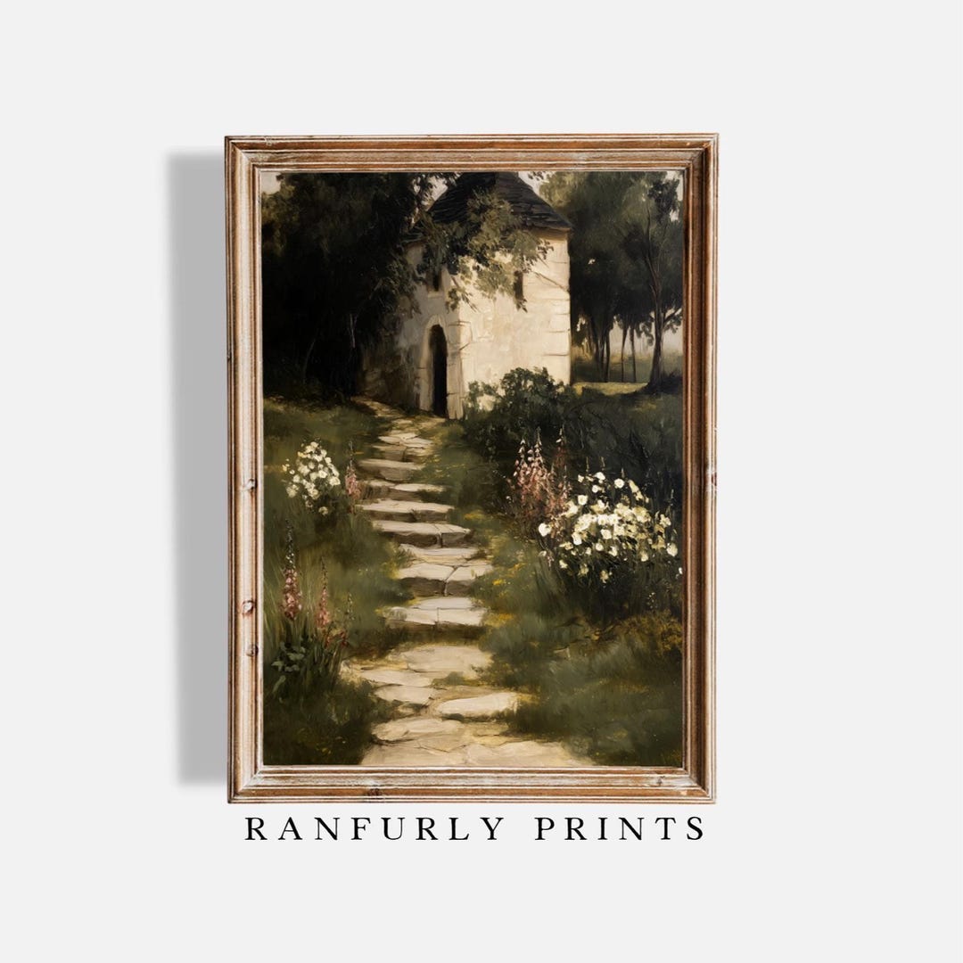 French Cottage Steps Print: Rustic Stone Stairway Landscape (digital ...