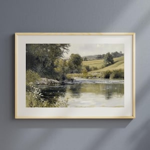 Vintage River Landscape Print | Nature Painting Wall Art | Printable ...