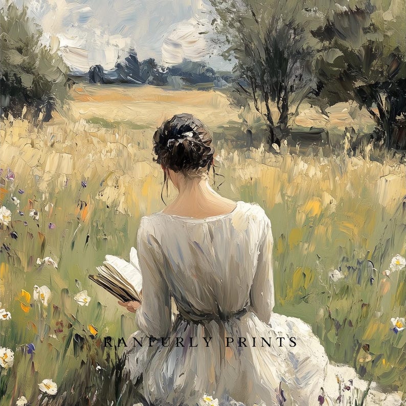 Woman Reading Print | Moody Victorian Portrait | Antique Field Painting ...