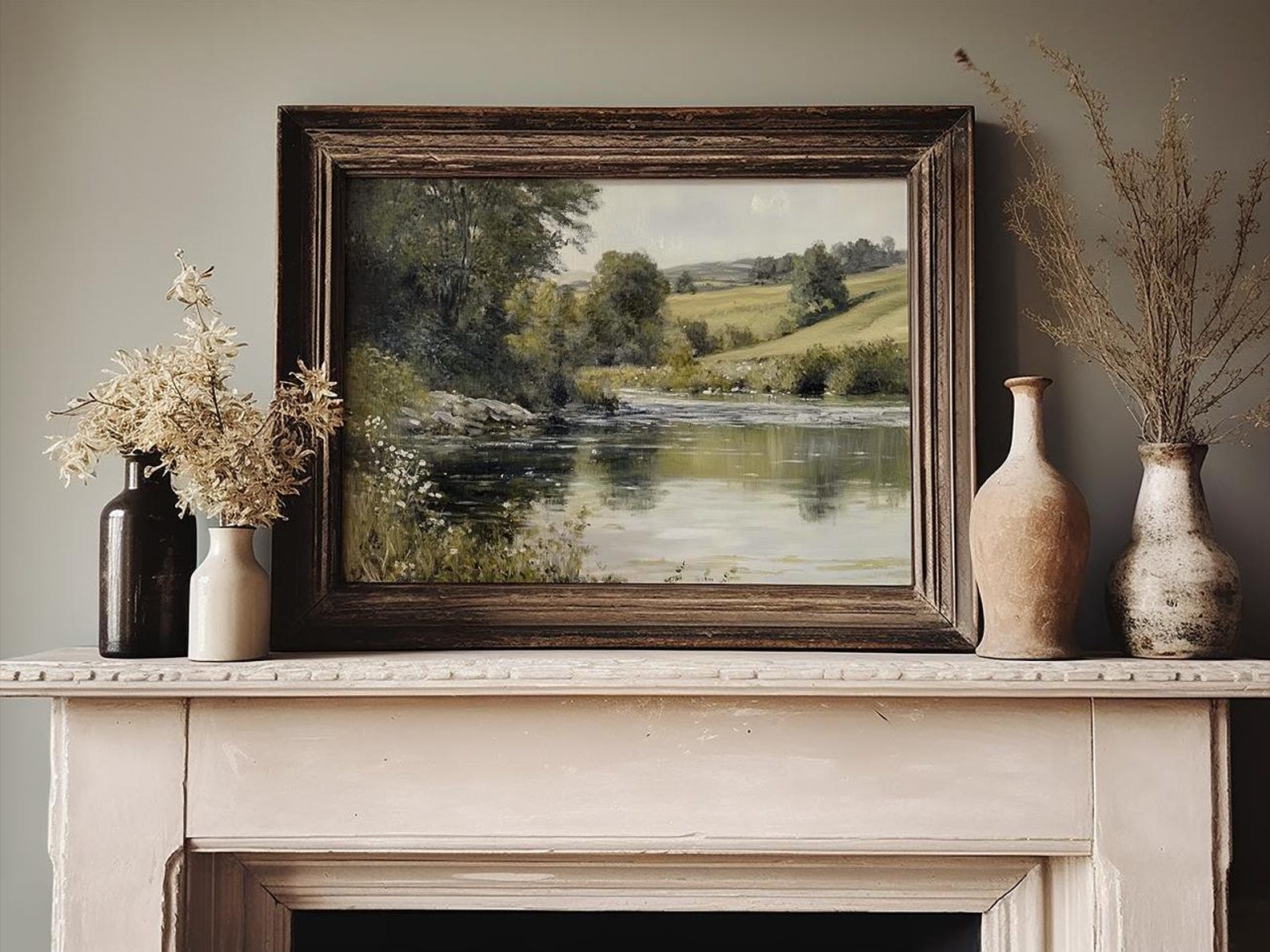 Vintage River Landscape Print | Nature Painting Wall Art | Printable ...