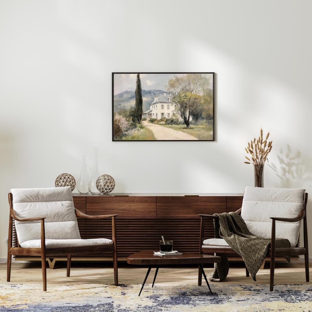 Colonial House Print: Rustic Mountain Landscape Art (digital Download ...