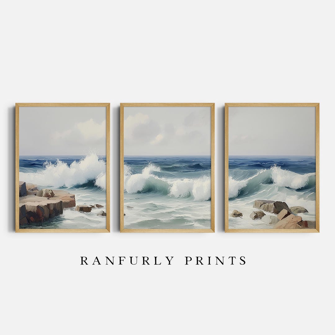 Set of 3 Ocean Wave Triptych Prints | Coastal Seascape Wall Art ...