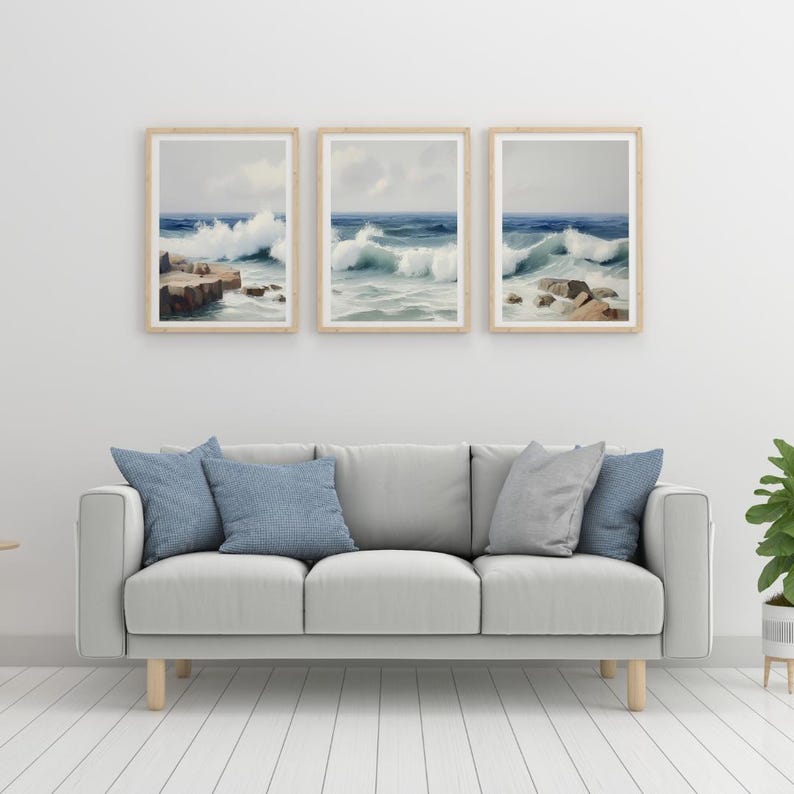 Set of 3 Ocean Wave Triptych Prints | Coastal Seascape Wall Art ...