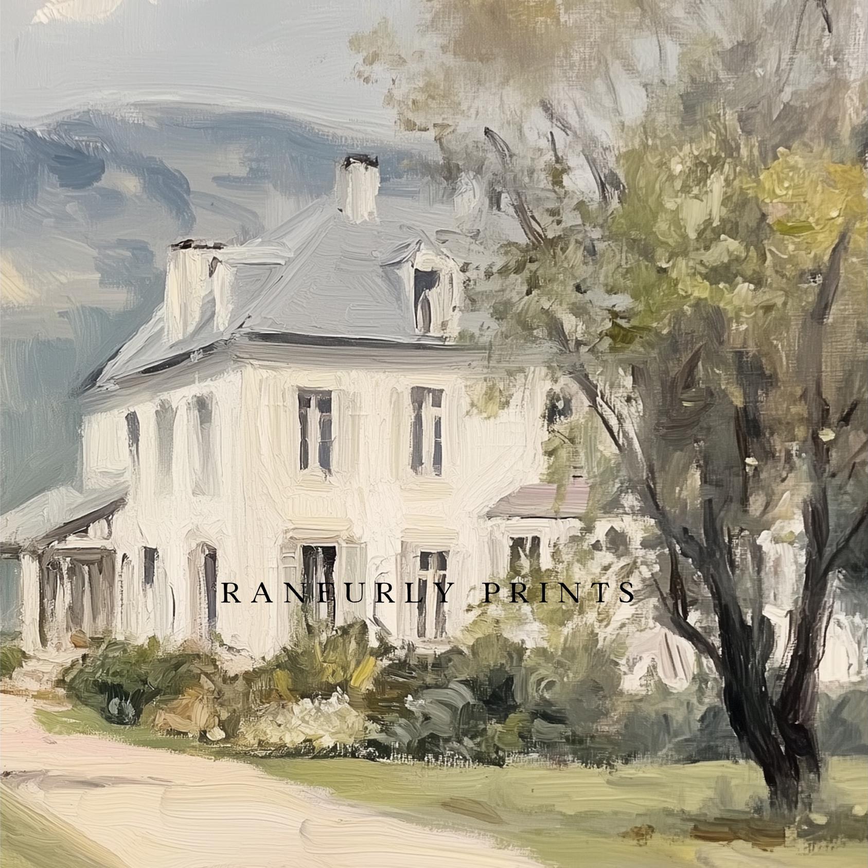 Colonial House Print: Rustic Mountain Landscape Art (digital Download ...