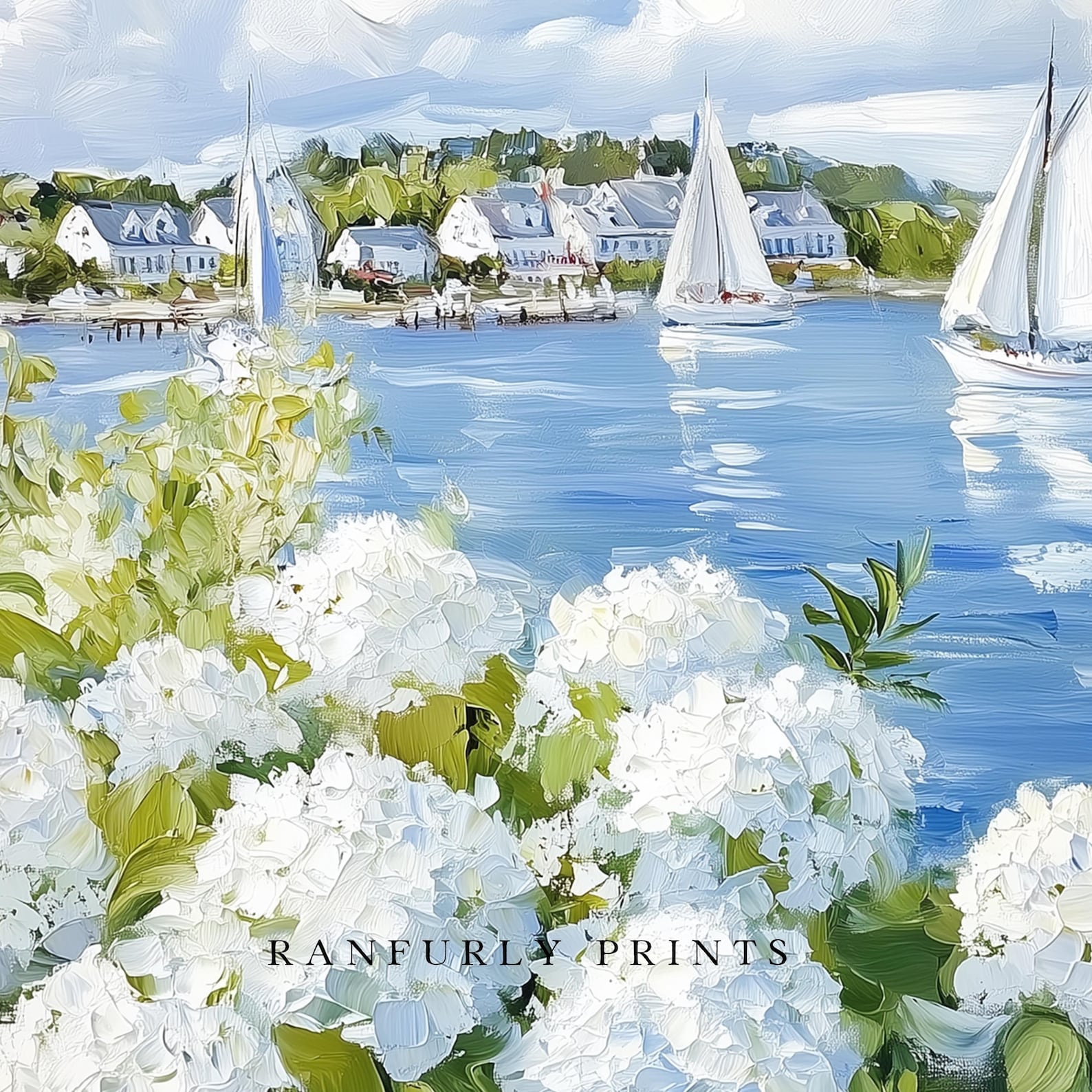 Nantucket Sailboats Print – White Hydrangeas Coastal Wall Art – Seaside ...