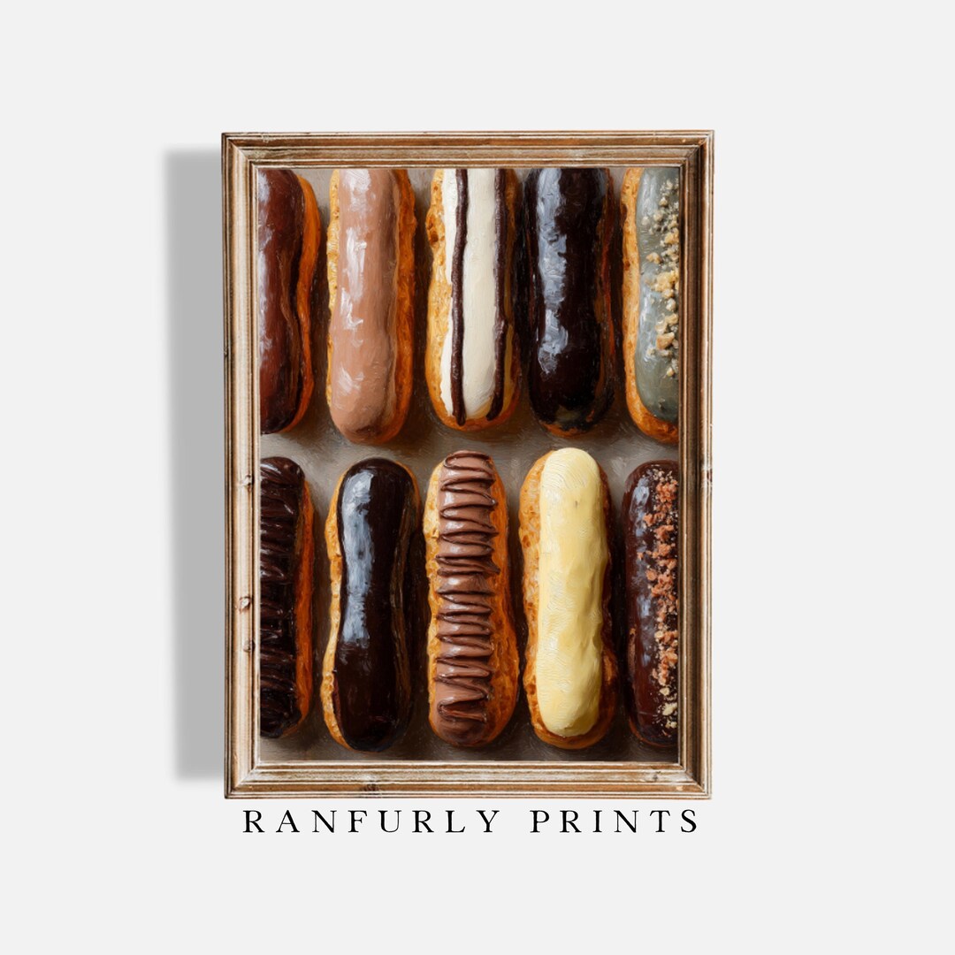 Assorted Eclairs Art Print – French Pastry Kitchen Wall Decor, Digital ...