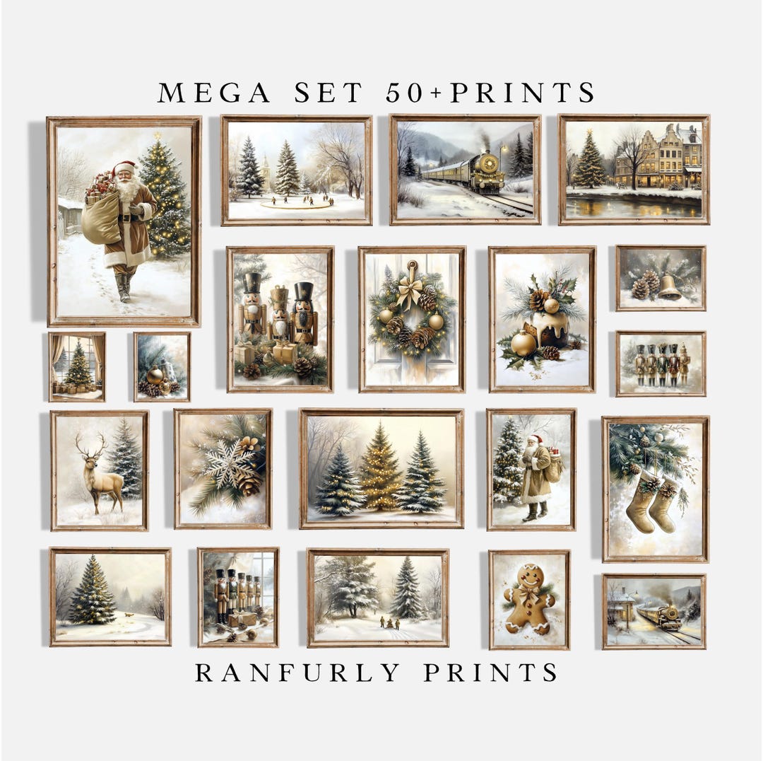 Vintage Christmas Art Print Set: Gallery Wall Mega Bundle (digital ...
