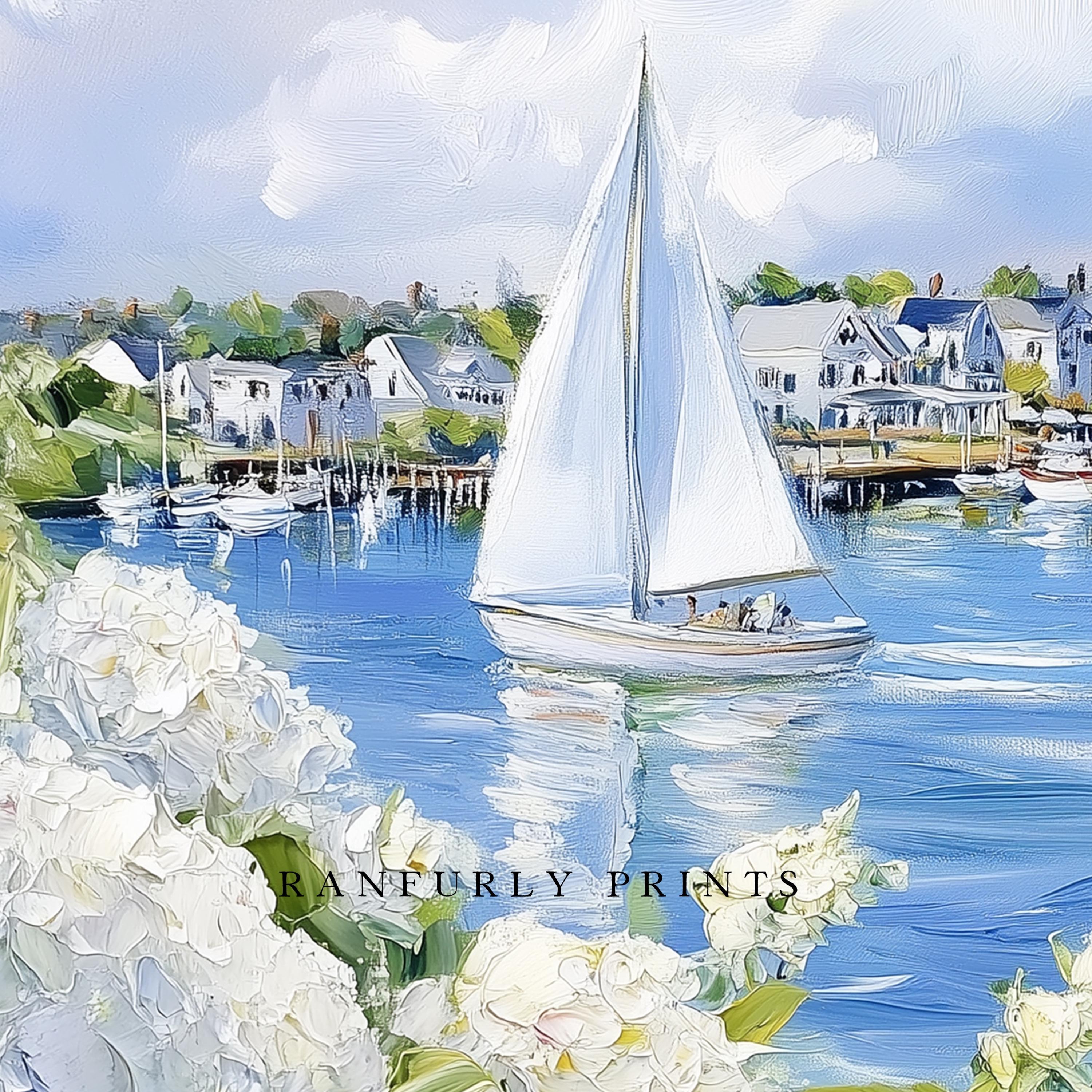 Nantucket Sailboats Oil Painting Print – Coastal Village Wall Art With ...