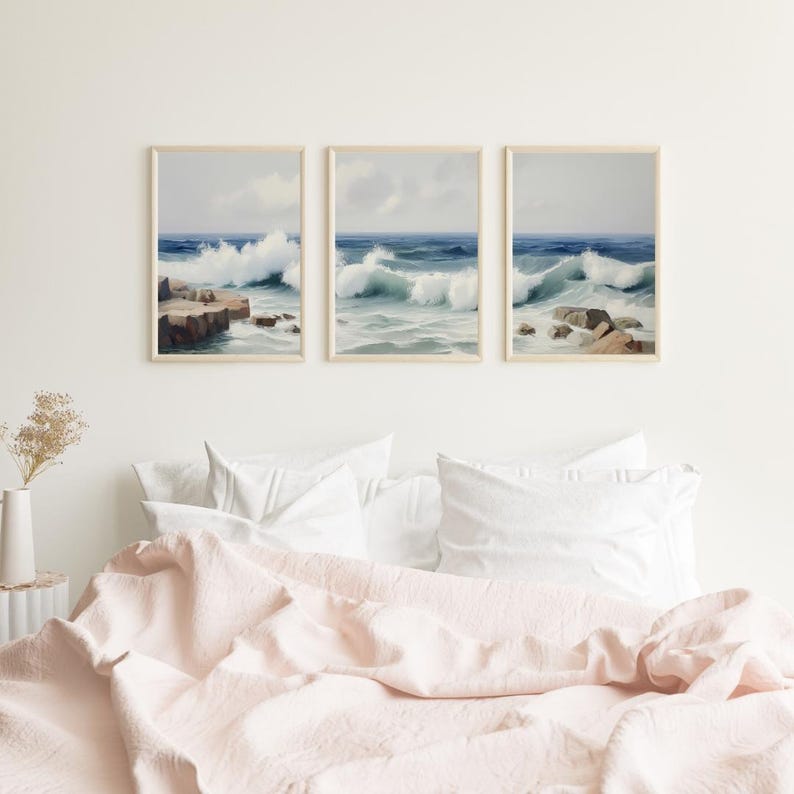 Set of 3 Ocean Wave Triptych Prints | Coastal Seascape Wall Art ...