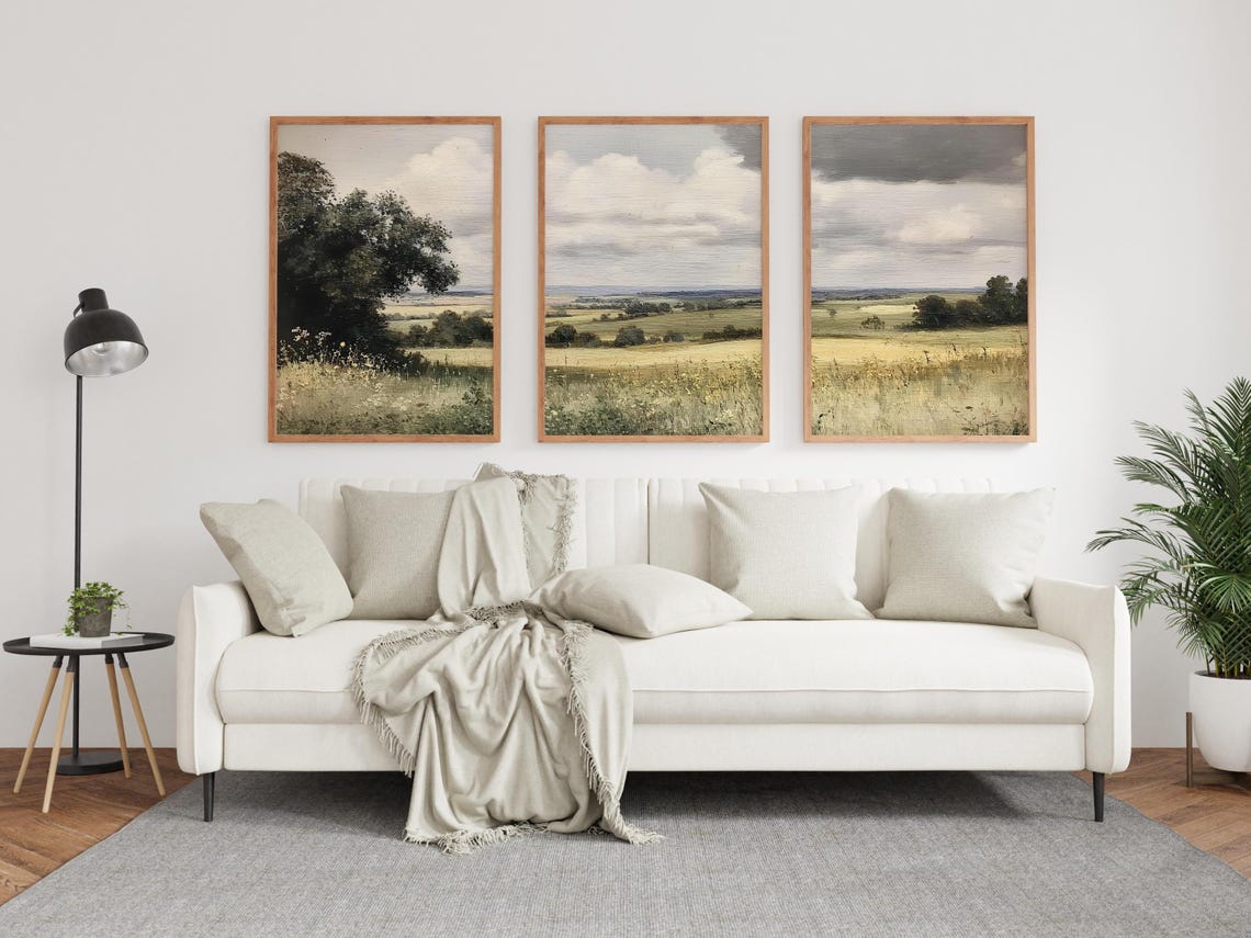 Neutral Country Landscape Print Set: Vintage Farmhouse Triptych ...
