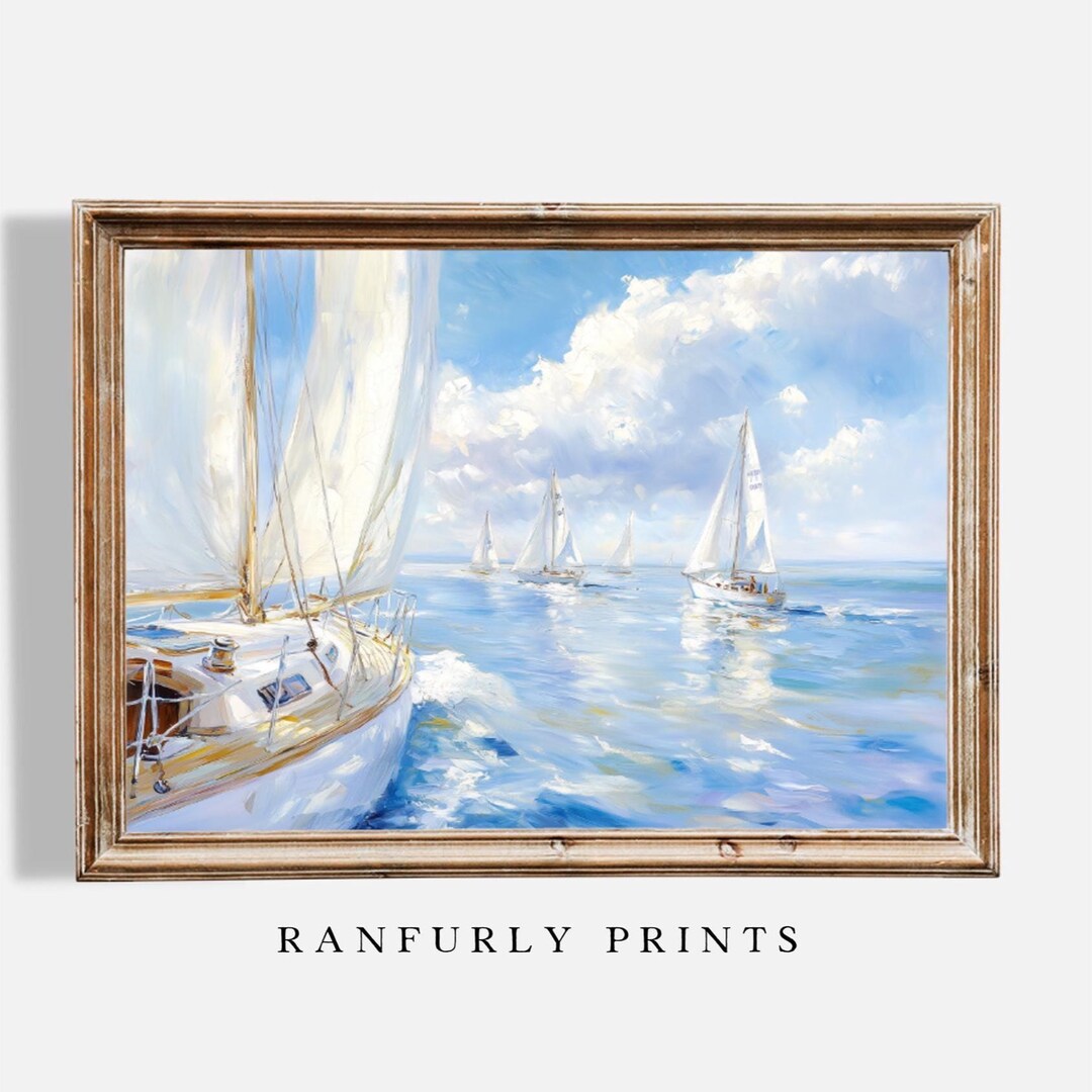 Nantucket Regatta Print: Vintage Sailboat Scene, Coastal Wall Art ...