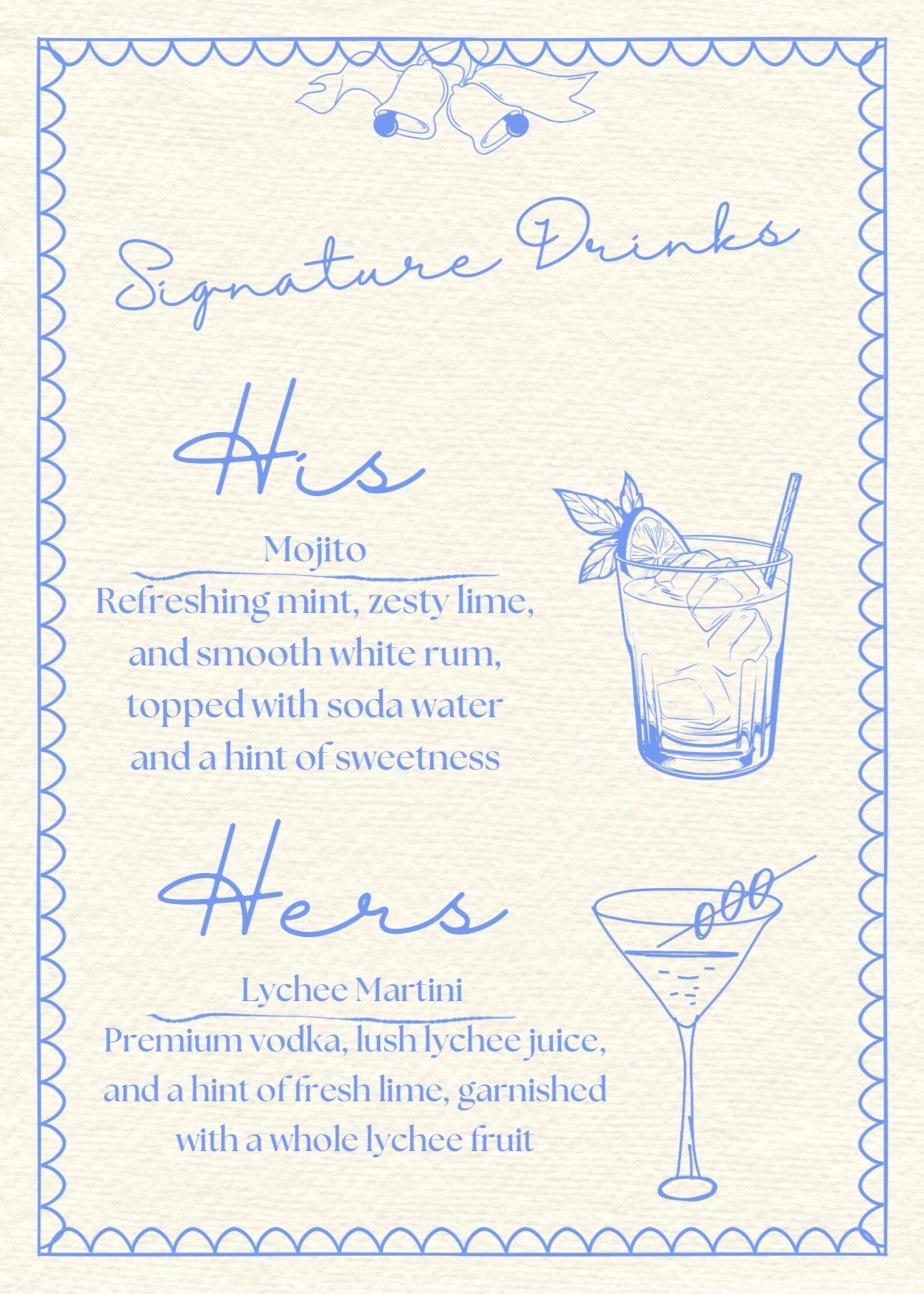 Signature Bar Menu Template, Charming Whimsical Hand-drawn Wedding Bar ...