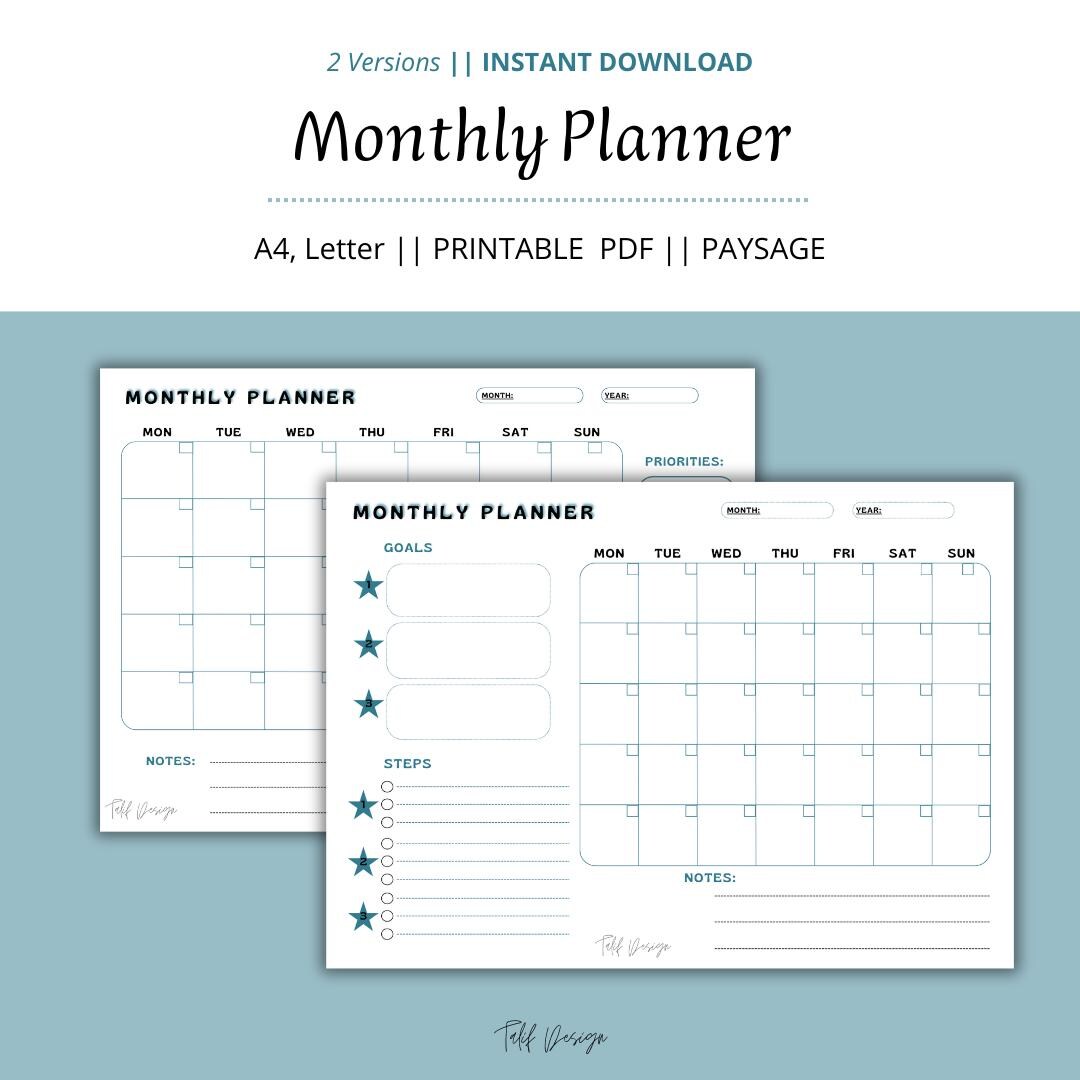 Templates Printable, Monthly Planner Printable, Monthly, Planner, A4 ...