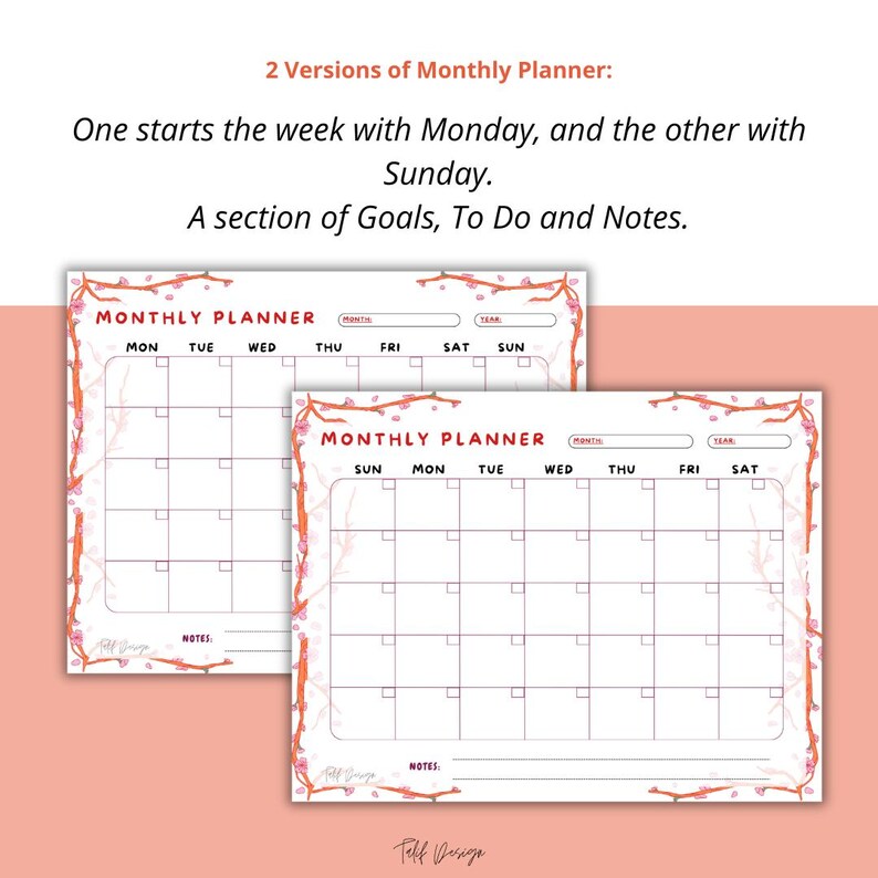 Templates Printable. Floral Daily, Weekly and Monthly Planner Pack. A4 ...