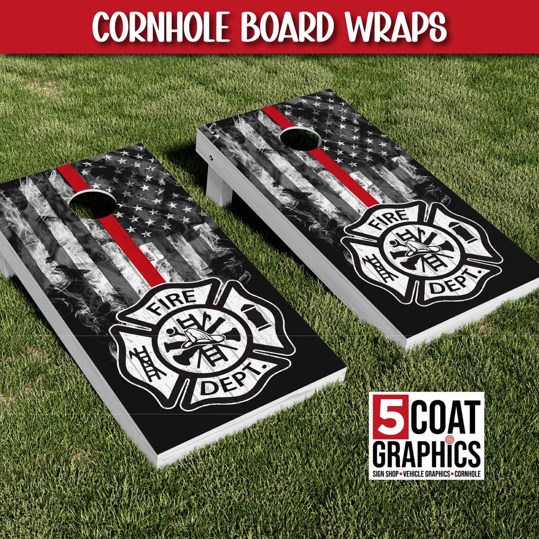 Thin Red Line Cornhole 2 Board Wraps Firefighter Gift Personalized ...