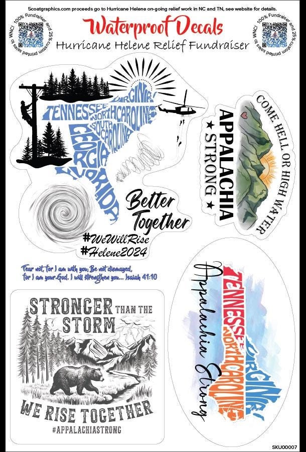 Hurricane Helene | Sticker Sheet, Appalachia Strong Decals, Better ...