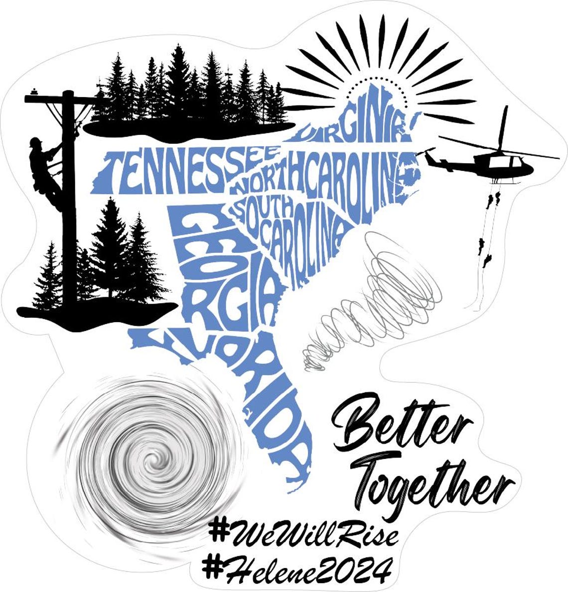 Hurricane Helene Sticker, Linemen, Helicopter Rescue, WNC, Appalachia ...