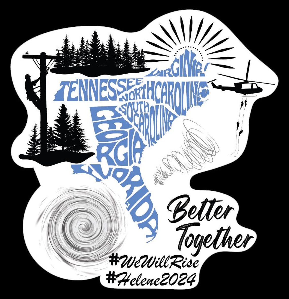 Hurricane Helene Sticker, Linemen, Helicopter Rescue, WNC, Appalachia ...
