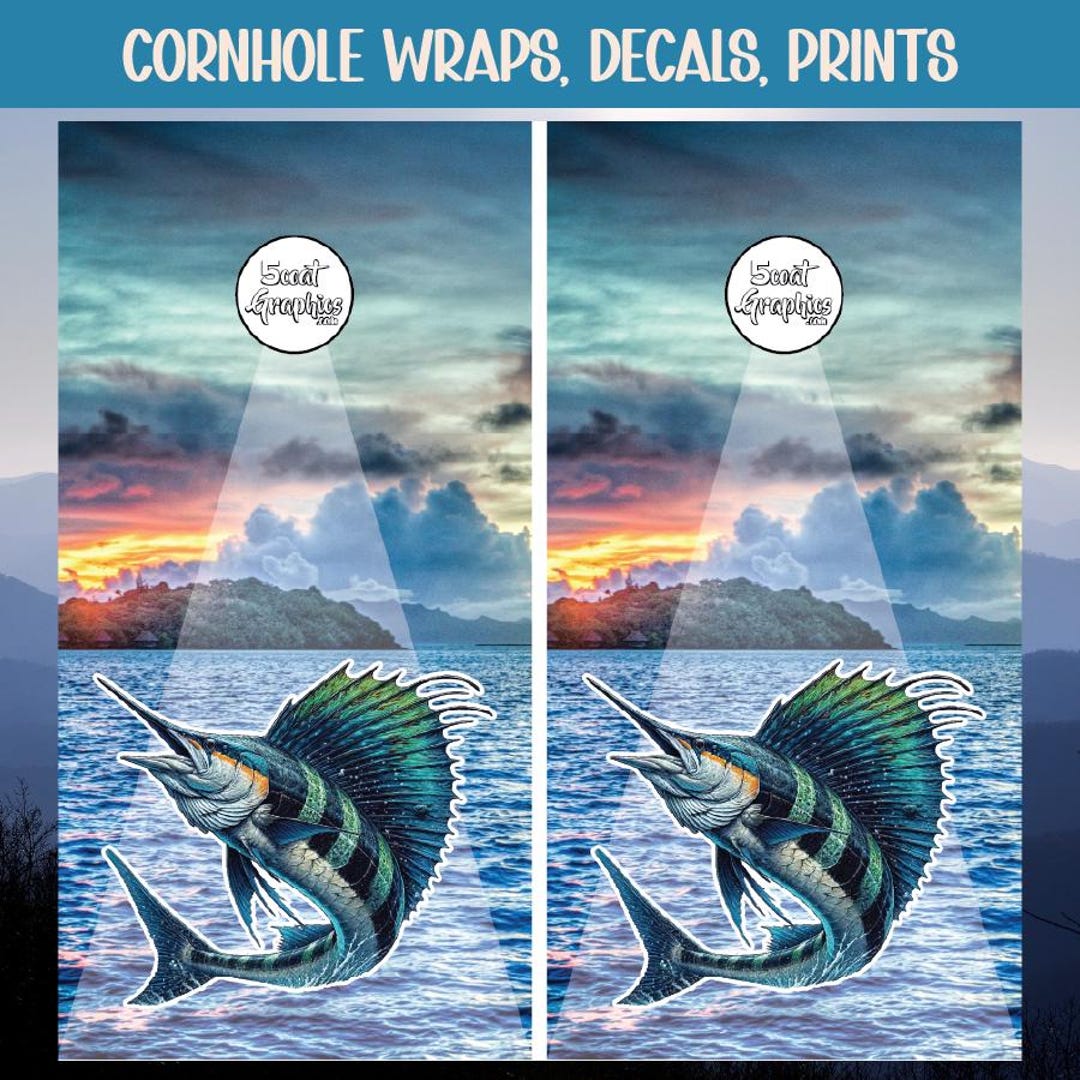 Cornhole | Sailfish, Bora Bora Island, 2 Board Vinyl Wraps, Laminated ...