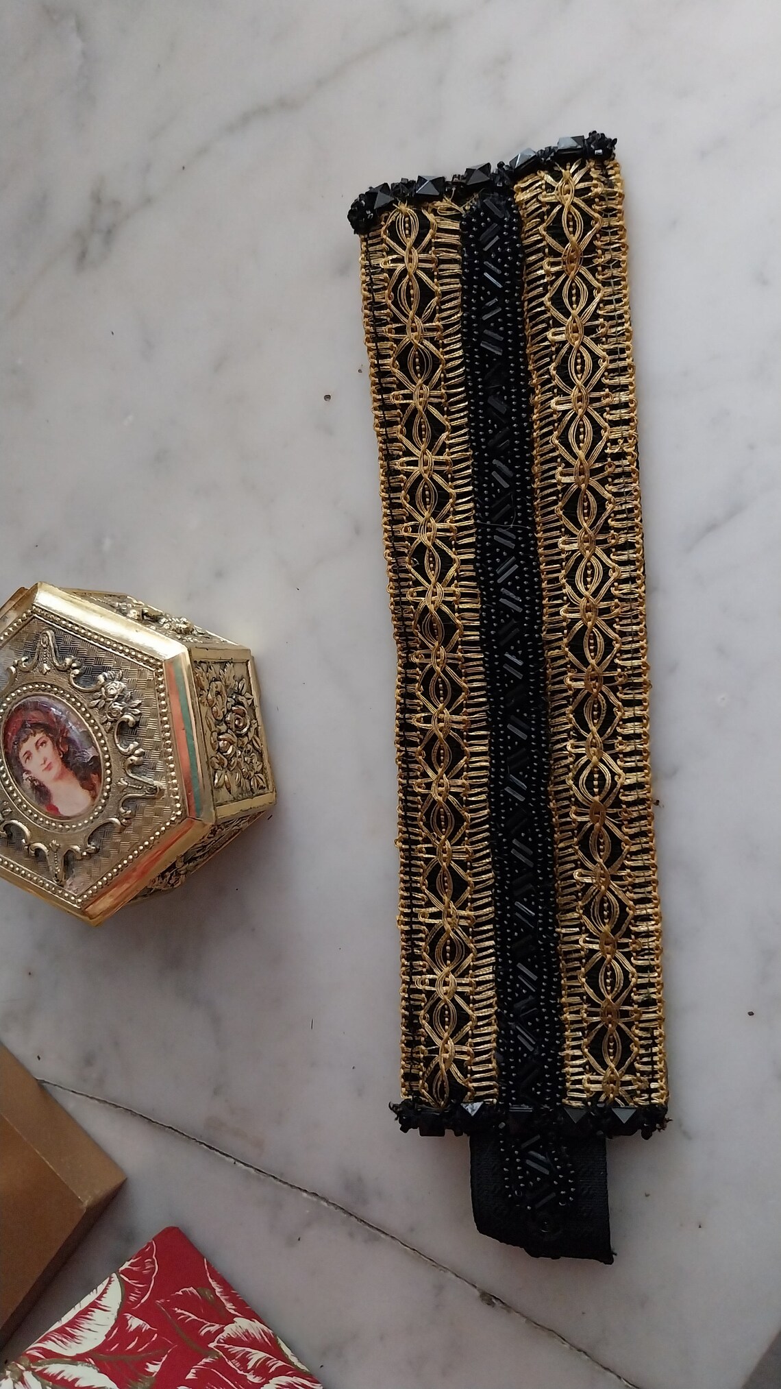 Handmade Adjustable Cuff, Black Art Deco Pearl Braid and Gold Thread - Etsy
