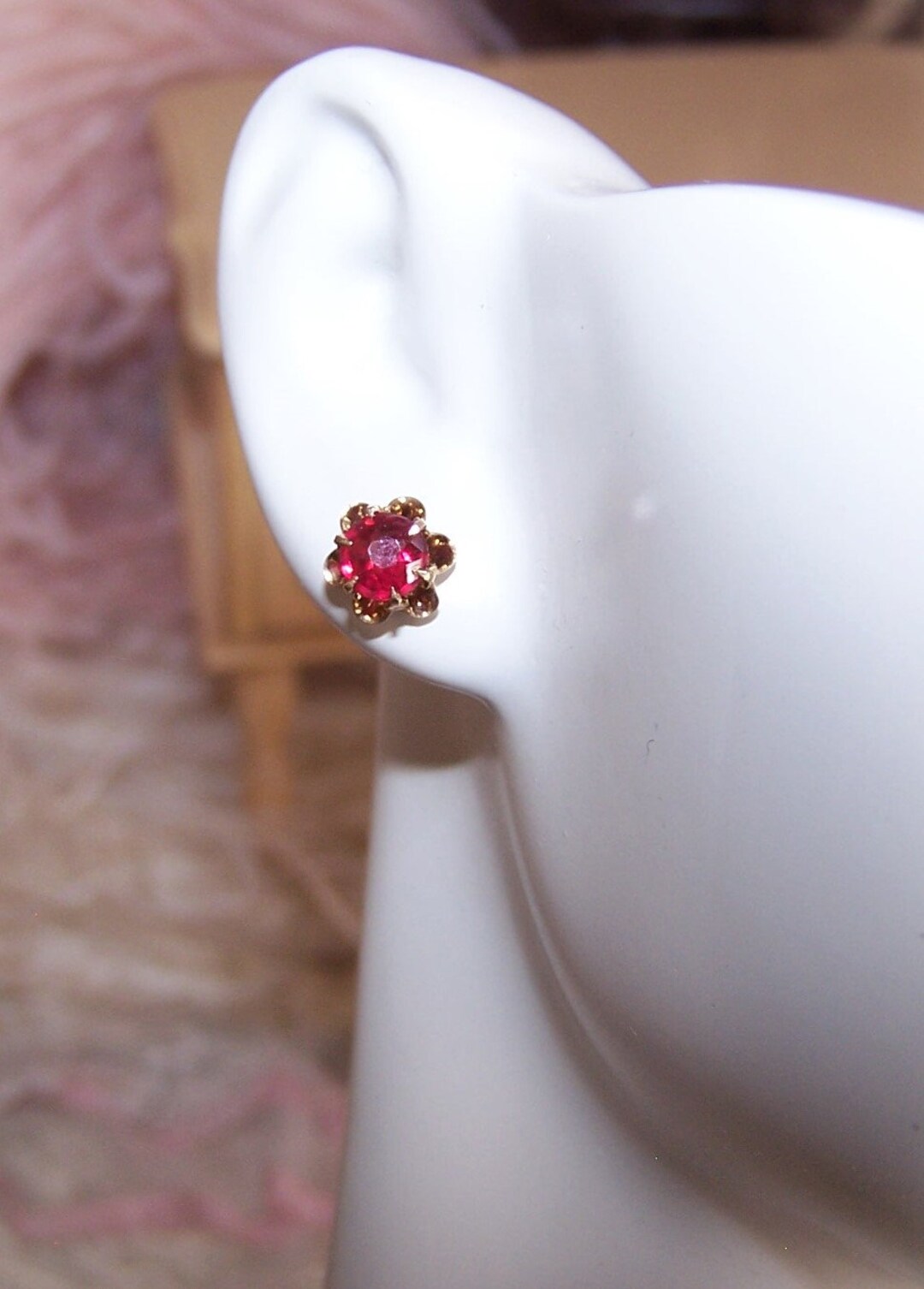 Antique Edwardian 14K Gold .60CT TW Red Tourmaline Stud Earrings ...