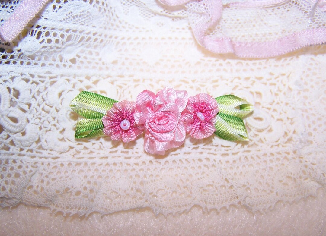 Art Deco French Revival Ribbonwork Rose Pink Silk and Ombre Trio of ...