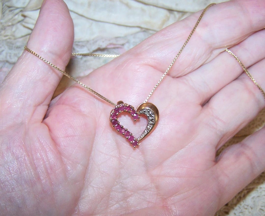 Vintage Ross Simons Sterling Silver Ruby and Diamond Sliding Heart ...