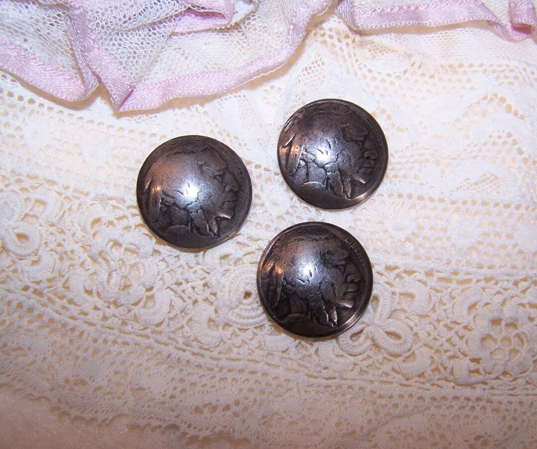 Vintage Trio/3 Indian Head Buffalo Nickel Buttons Slightly Concave ...