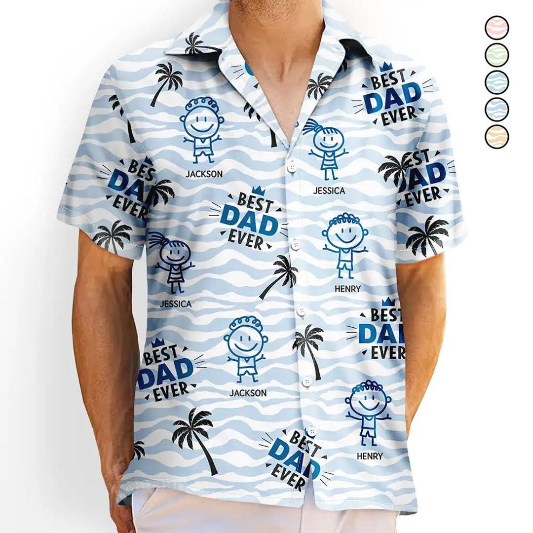 Stick Figures Best Dad Grandpa Ever - Personalized Hawaiian Shirt ...