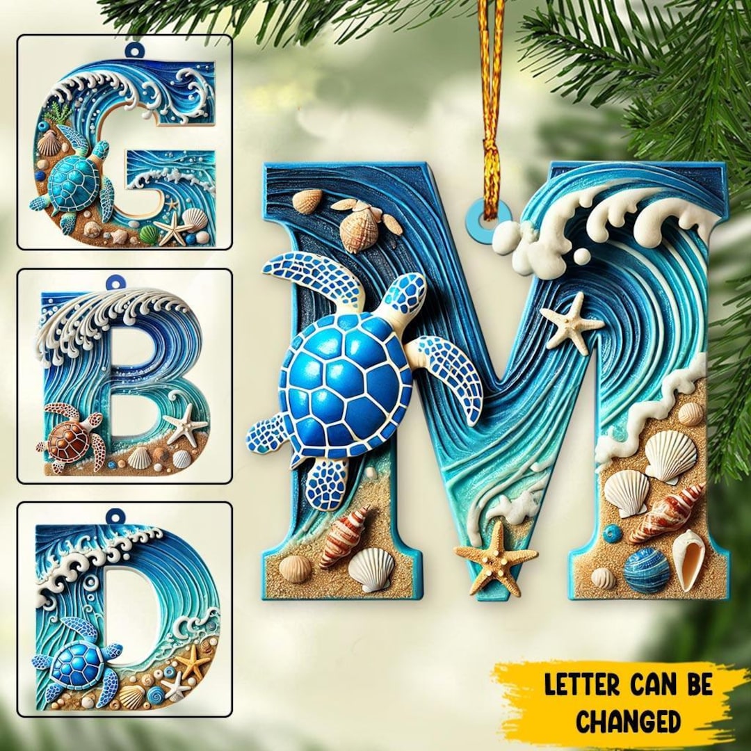 Turtle Letter Personalized Turtle Ornament, Initial Letter Sea Kid Boy ...