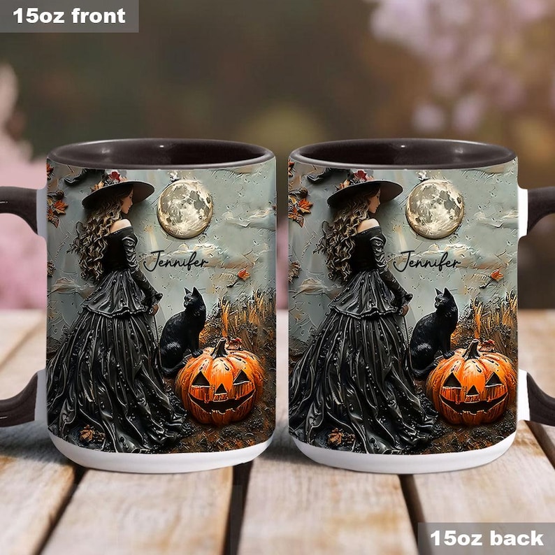 Custom Beautiful Witch Halloween Accent Mug, Personalized Wiccan Coffee ...