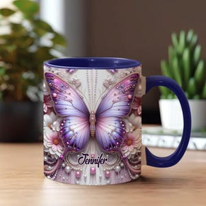 Beautiful Butterfly Flower Personalized Accent Mug Gift for Mom Custom ...