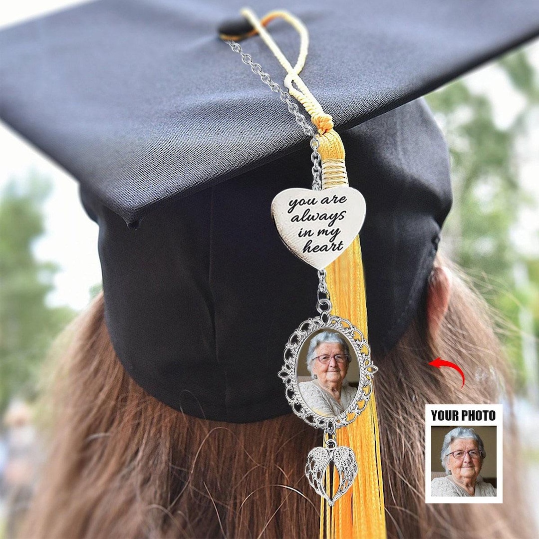 Personalized Graduation Tassel Photo Charm With Angel Wings, Memorial ...