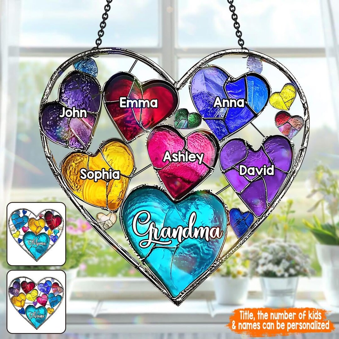 Grandma's Mom's Sweethearts Personalized Grandma Window Hanging ...