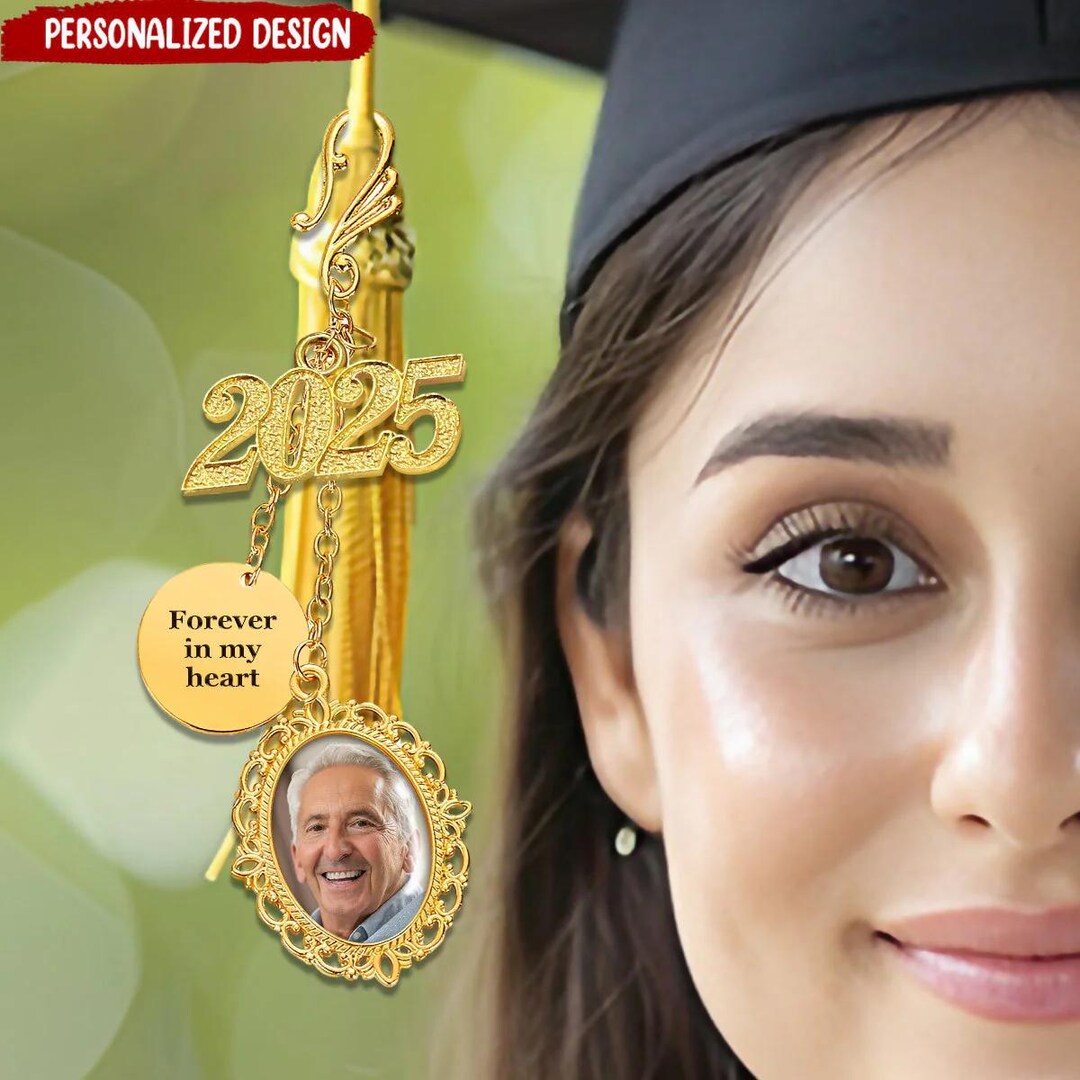 Personalized Graduation Tassel Photo Charm With Angel Wings, Memorial ...